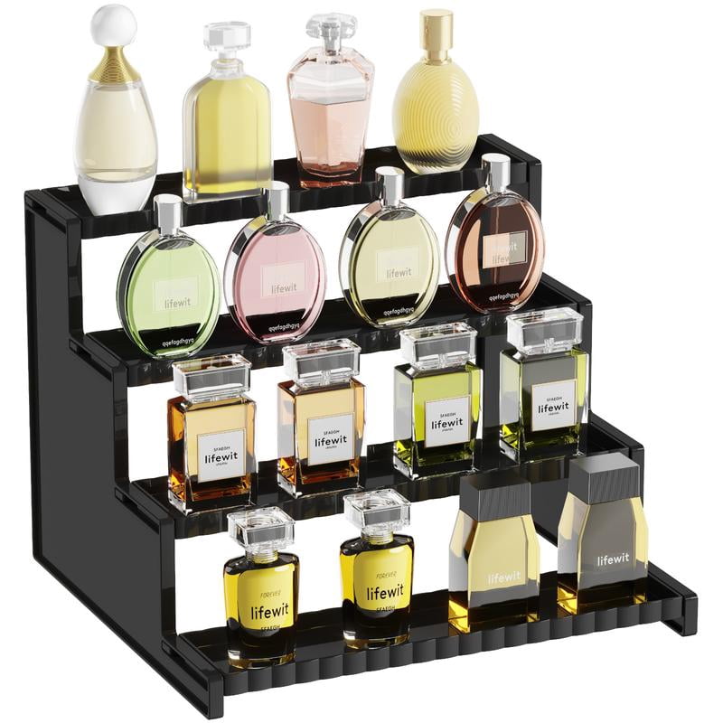 12 Inch 4 Tier Clear Display Stand with Decorative Fences for Cologne ...