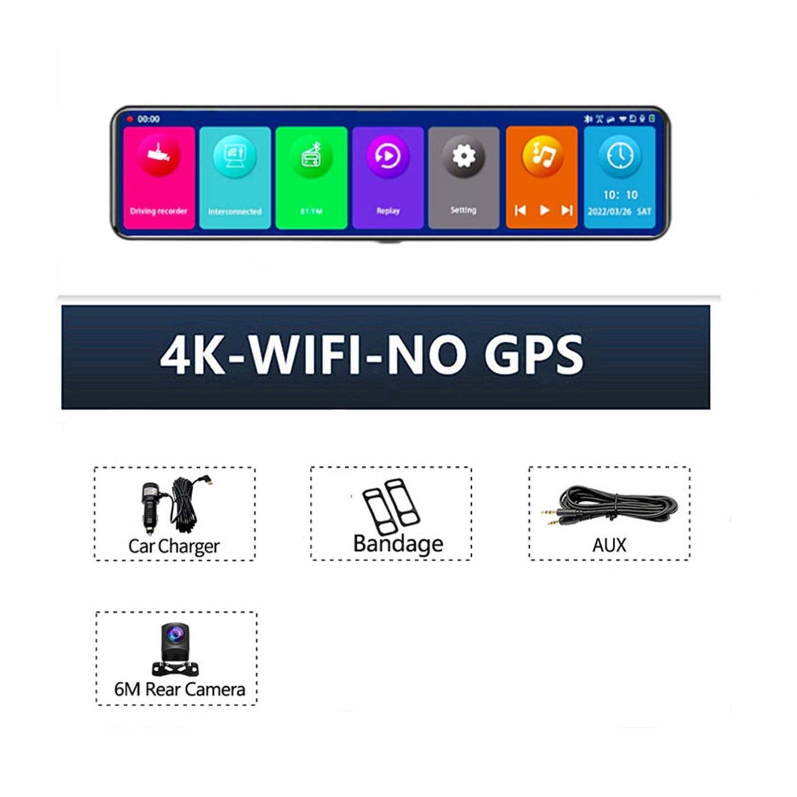 12 Inch 4K 3840*2160P Car DVR Dash Cam GPS IMX415 Rear View Mirror ...