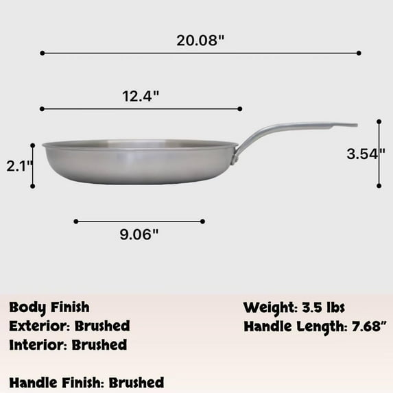 12-Inch 5-Ply Stainless Steel Frying Pan, Chef's Skillet, Induction ...