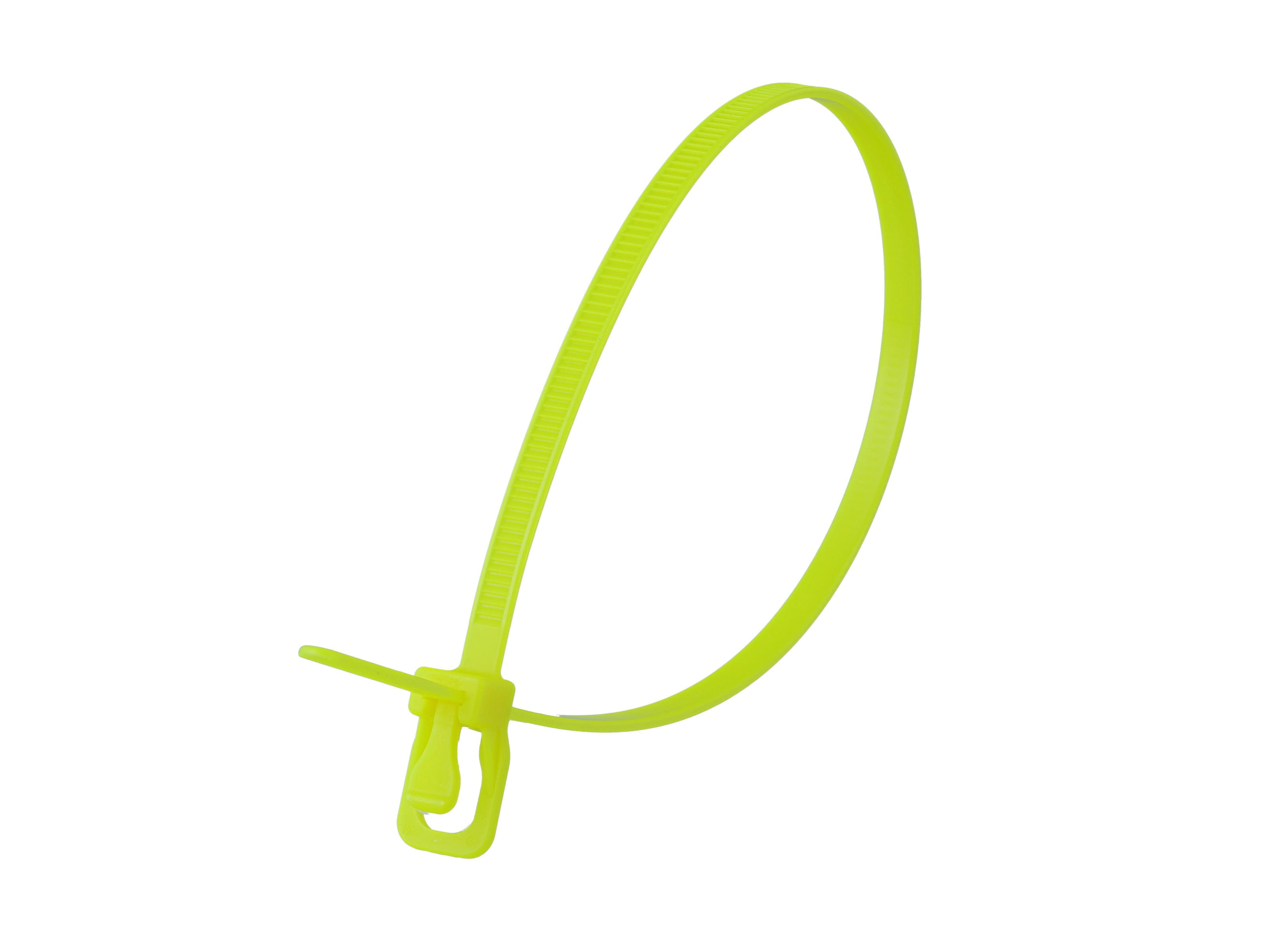 12 Inch 50 Lbs Fluorescent Yellow Releasable/Reusable Cable Tie - 20 ...