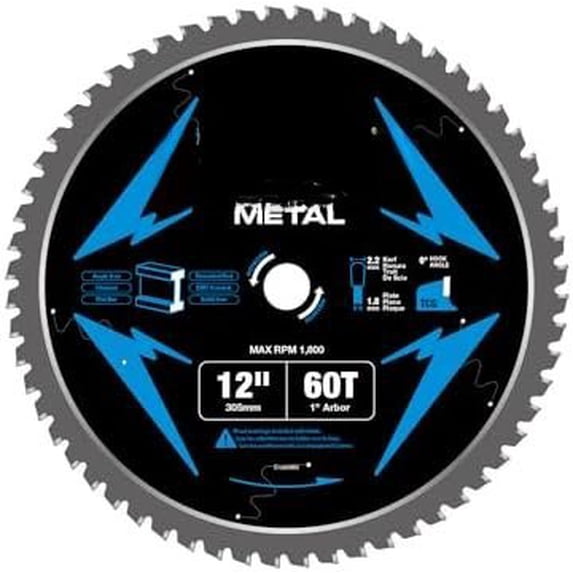 12 Inch 60 Steel and Ferrous Metal Circular , 1 Inch Arbor, Thin Kerf ...
