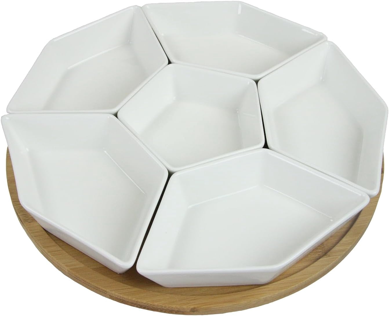 12-Inch 7-Piece Condiment Server Set with Bamboo Lazy Susan – Stoneware ...