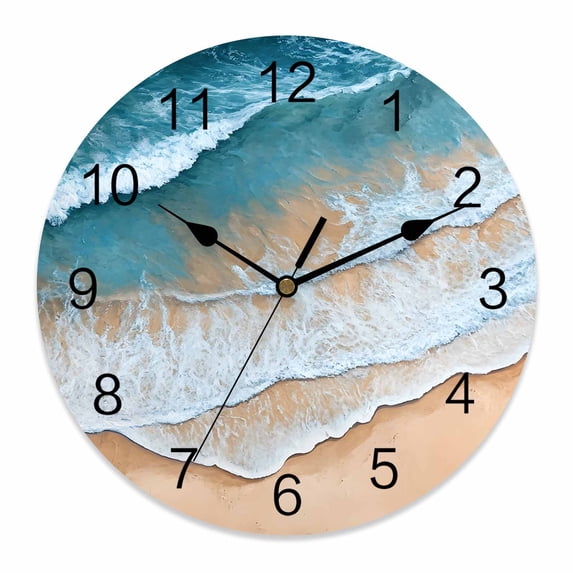 12 Inch Abstract Beach Wave Wall Clock, Watercolor Blue Ocean Sand ...