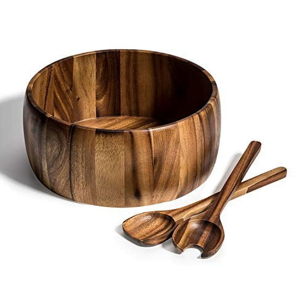 12-Inch Acacia Wood Extra Large Smooth Salad Bowl with Servers ...