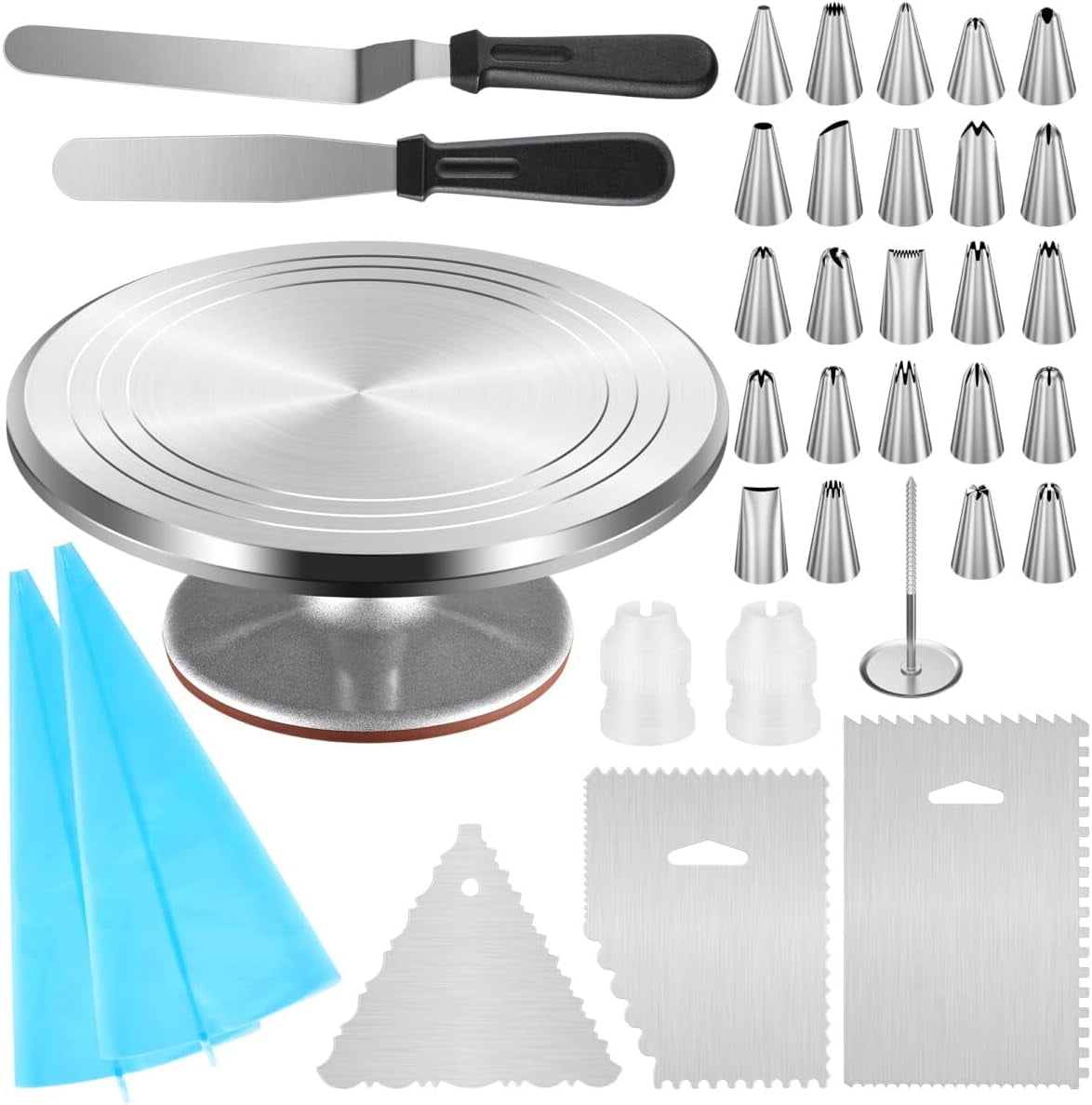 12 Inch Aluminium Cake Turntable, 35 Piece Cake Decorating Kit with ...