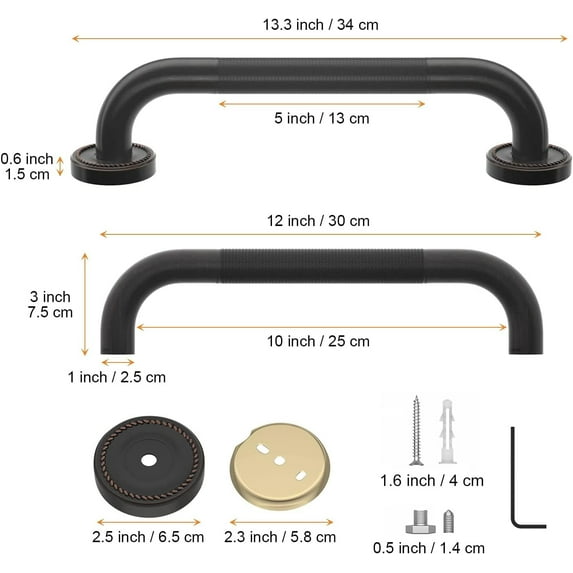 12 Inch Anti Slip Bronze Shower Grab Oil Rubbed Black, Safety Hand Rail ...