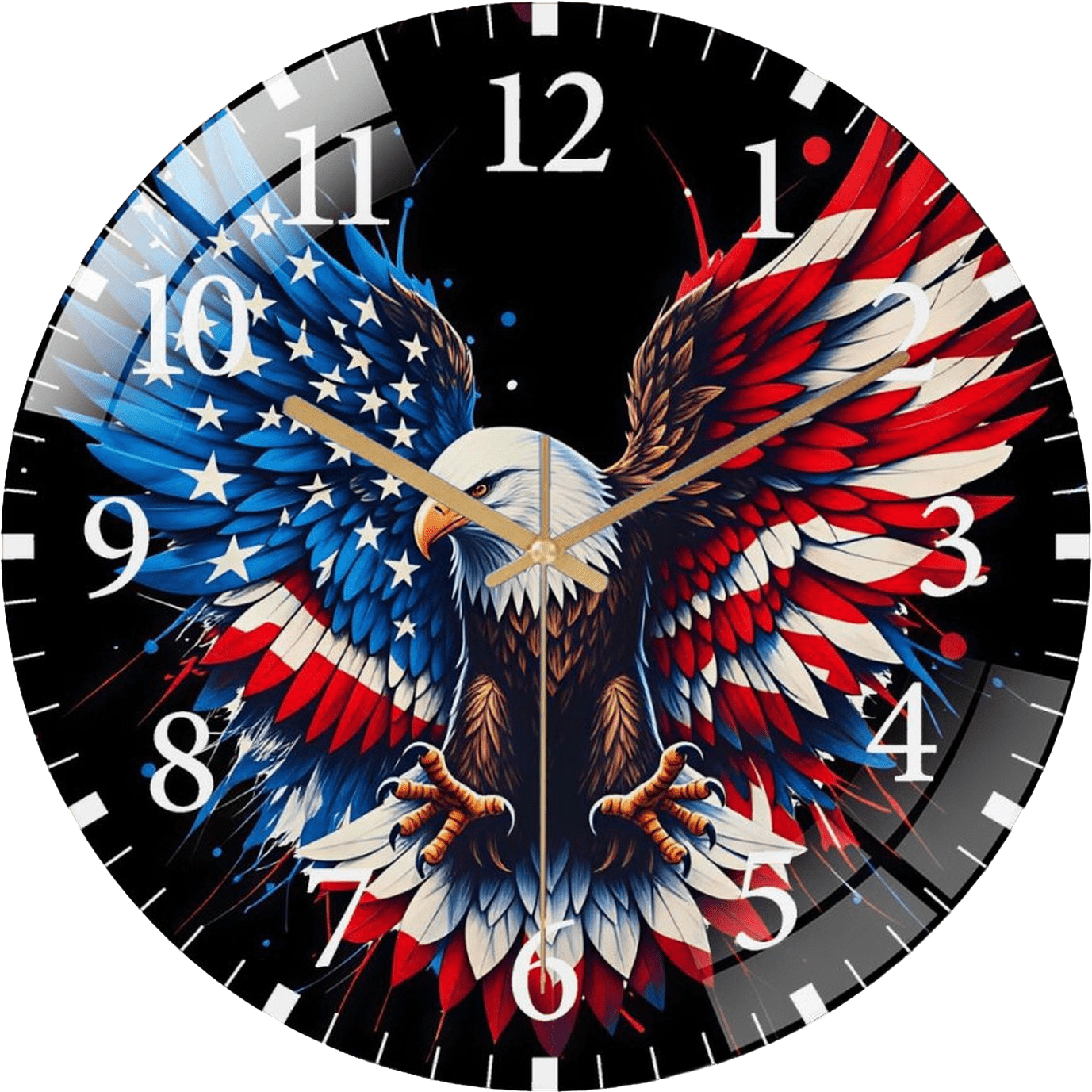 12 Inch Bald Eagle- with US Flag- Glass Wall Clock for Patriotic, 4th ...
