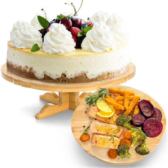 12 Inch Bamboo Cake Stand, One-Tier Wedding Cupcake Holder, Rustic ...