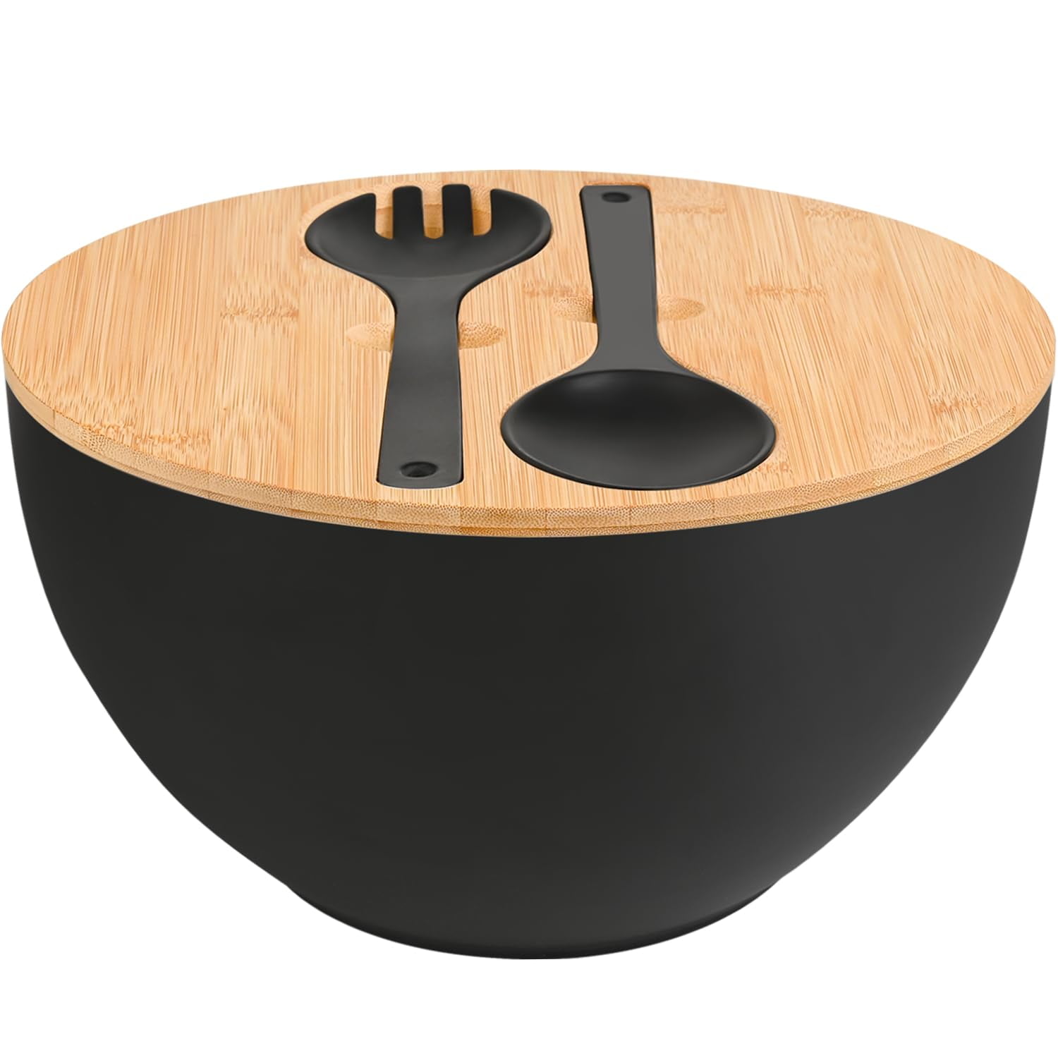 Extra Large 12" Bamboo Salad Bowl with Lid, Kitchen Serving Set for ...