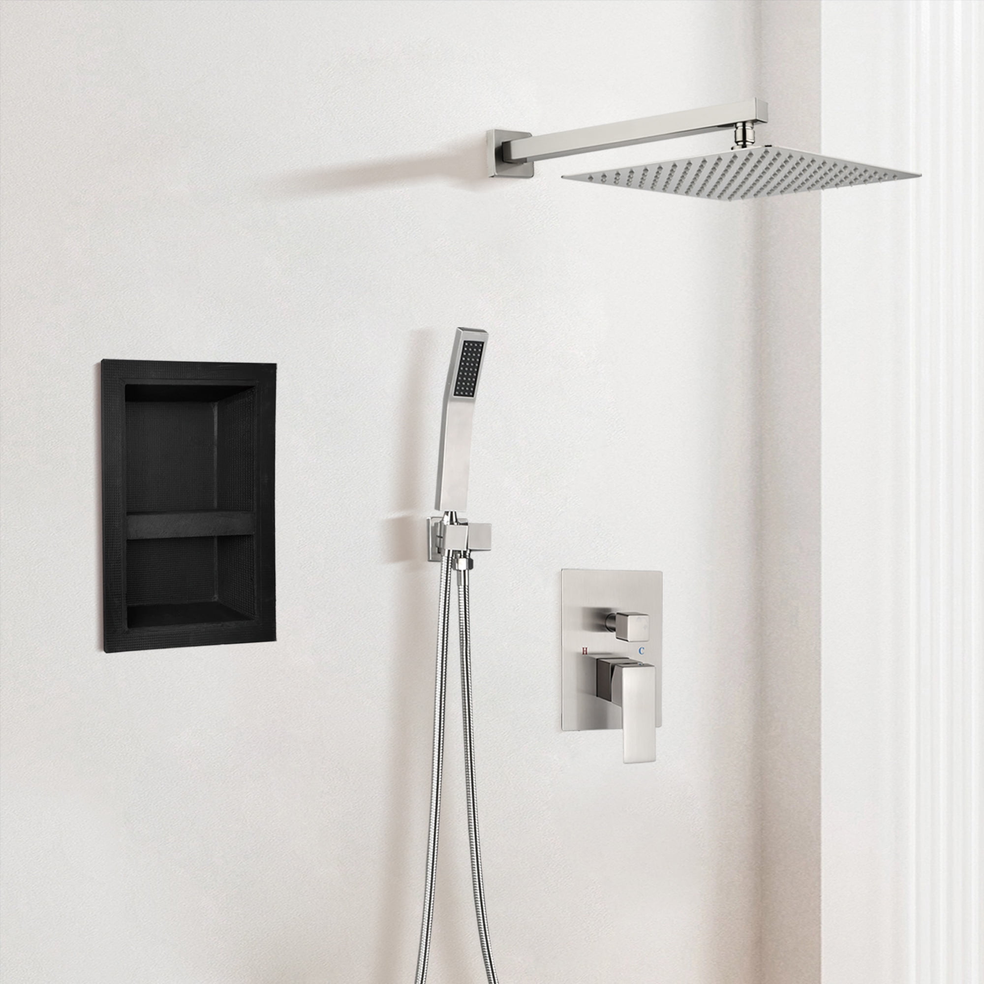 12 Inch Bathroom Luxury Rain Mixer Complete Combo Set Wall Mounted ...