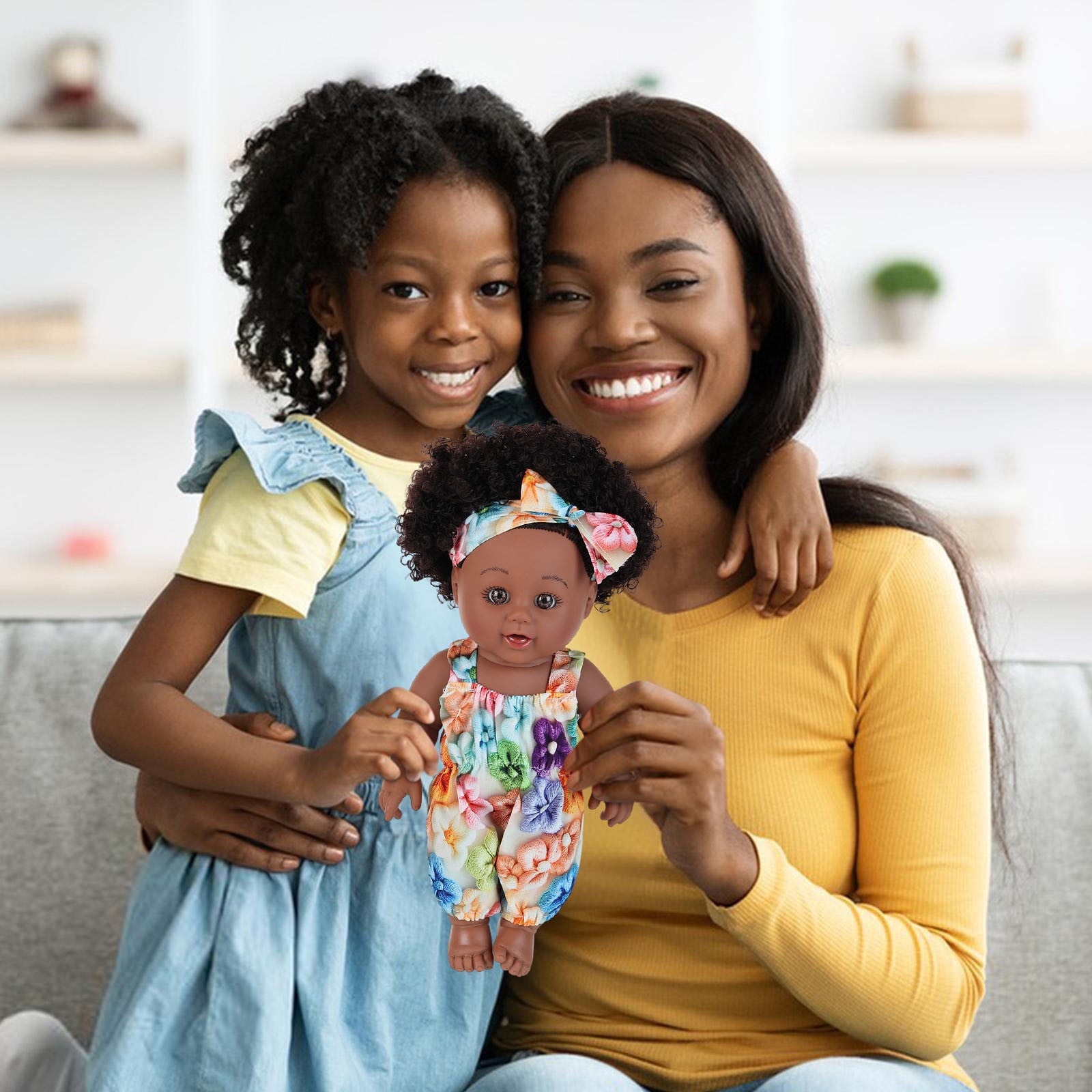 12-Inch Black Baby Doll with Curly Hair for Girls 3+, Soft Vinyl PVC ...