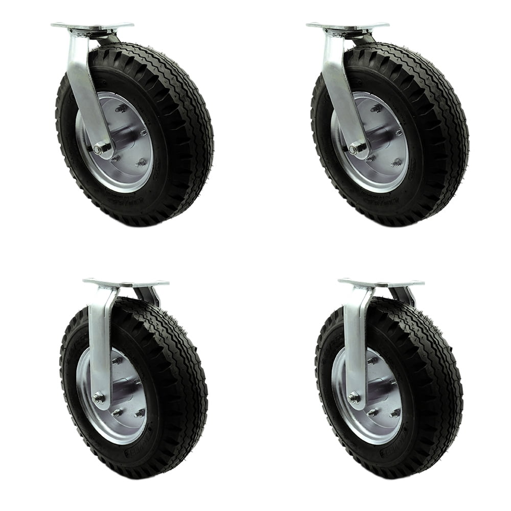 12 Inch Black Pneumatic Wheel Caster Set 2 Swivel 2 Rigid Service ...