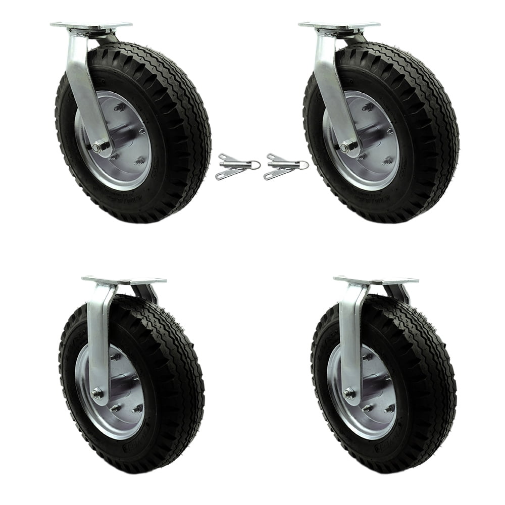 12 Inch Black Pneumatic Wheel Caster Set 2 Swivel with Swivel Locks and ...