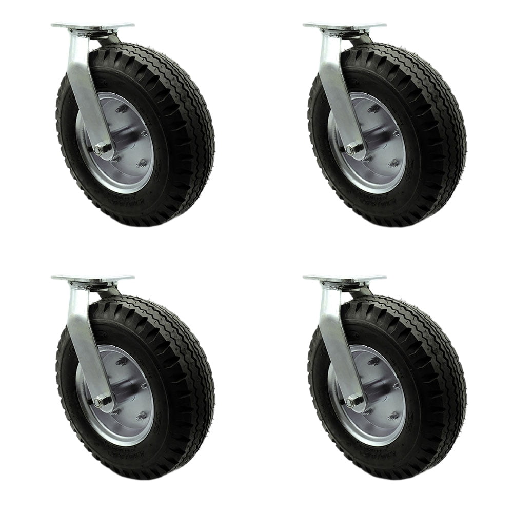 12 Inch Black Pneumatic Wheel Caster Set 4 Swivel with 2 Swivel Locks ...