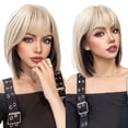 12-Inch Black-to-Gray Gradient Short Straight Hair Wig with Bangs ...