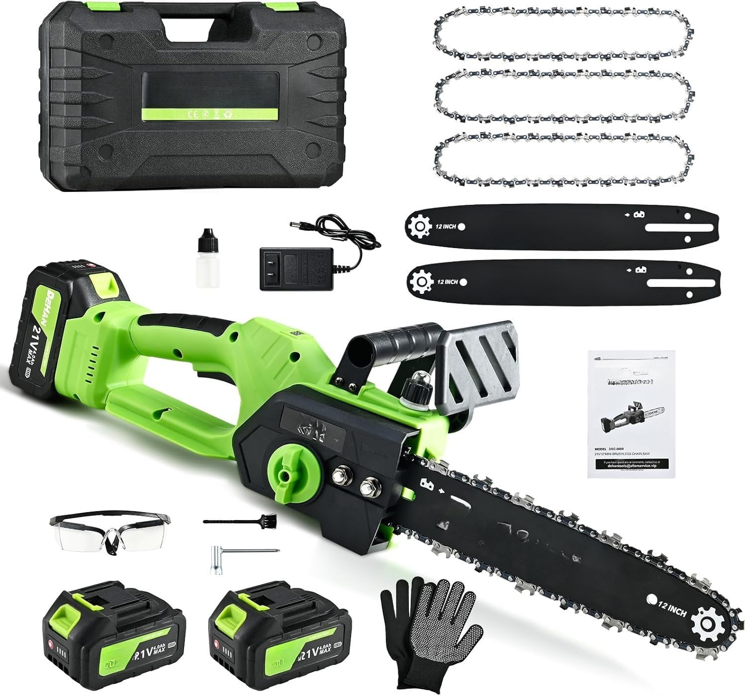 12 Inch Brushless Cordless Mini Chain with 2x4.0A and 3 Chains ...