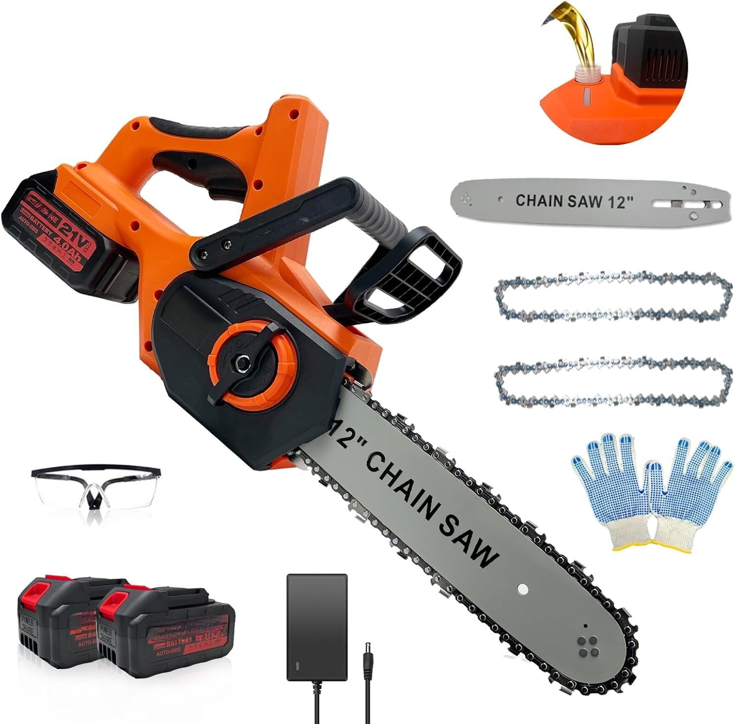 12-Inch Brushless Cordless , with 49.6 FT/S Chain Speed & 42V (2 x 21V ...