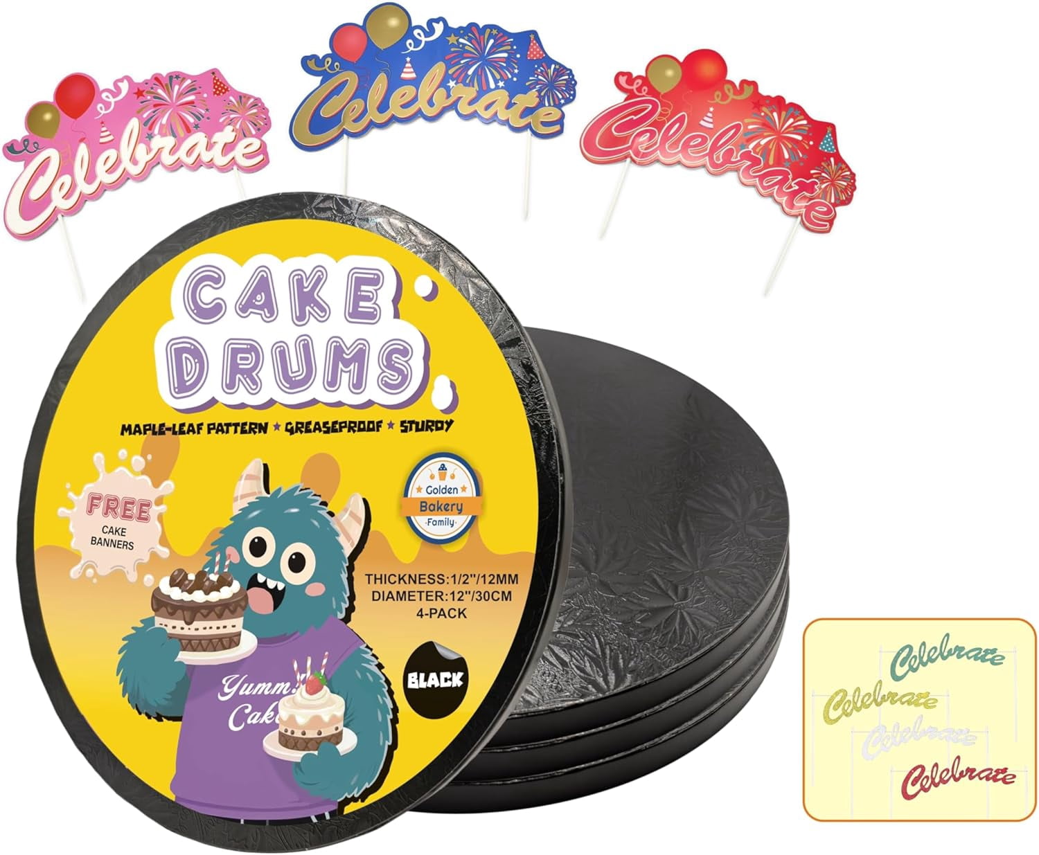 12 Inch Cake Drums,Black Cake Boards 12 Inch Round(4-Pack),1/2 Inch ...