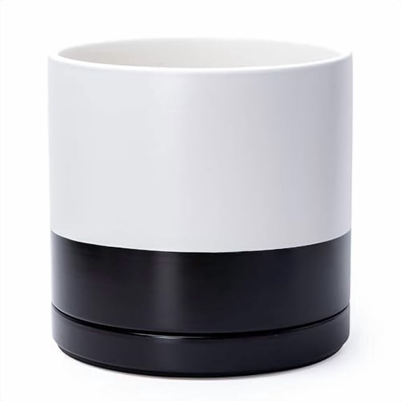 12 Inch Ceramic Planter Pot with Drainage Hole and Saucer, Indoor ...