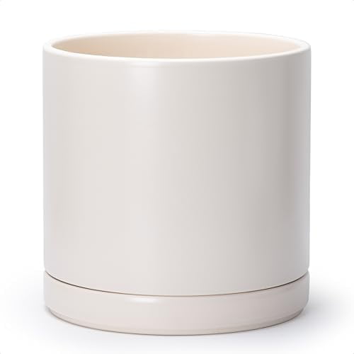 12 Inch Ceramic Planter Pot with Drainage Hole and Saucer, Indoor ...