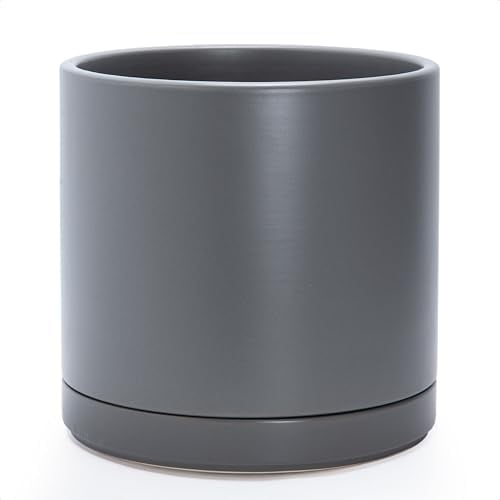 12 Inch Ceramic Planter Pot with Drainage Hole and Saucer, Indoor ...