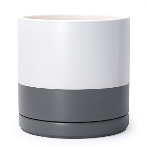 12 Inch Ceramic Planter Pot with Drainage Hole and Saucer, Indoor ...