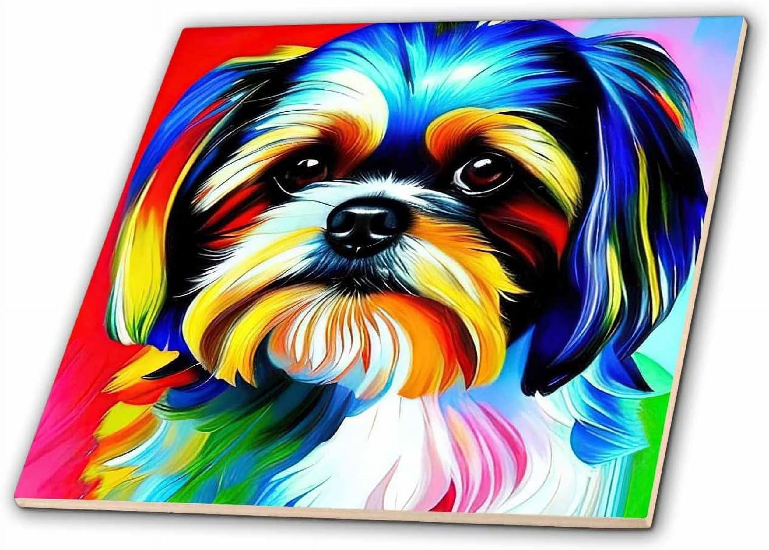 12 Inch Ceramic Tile - Amazing Shih Tzu Dog Portrait Against The red, , Blue Background Alexis ...