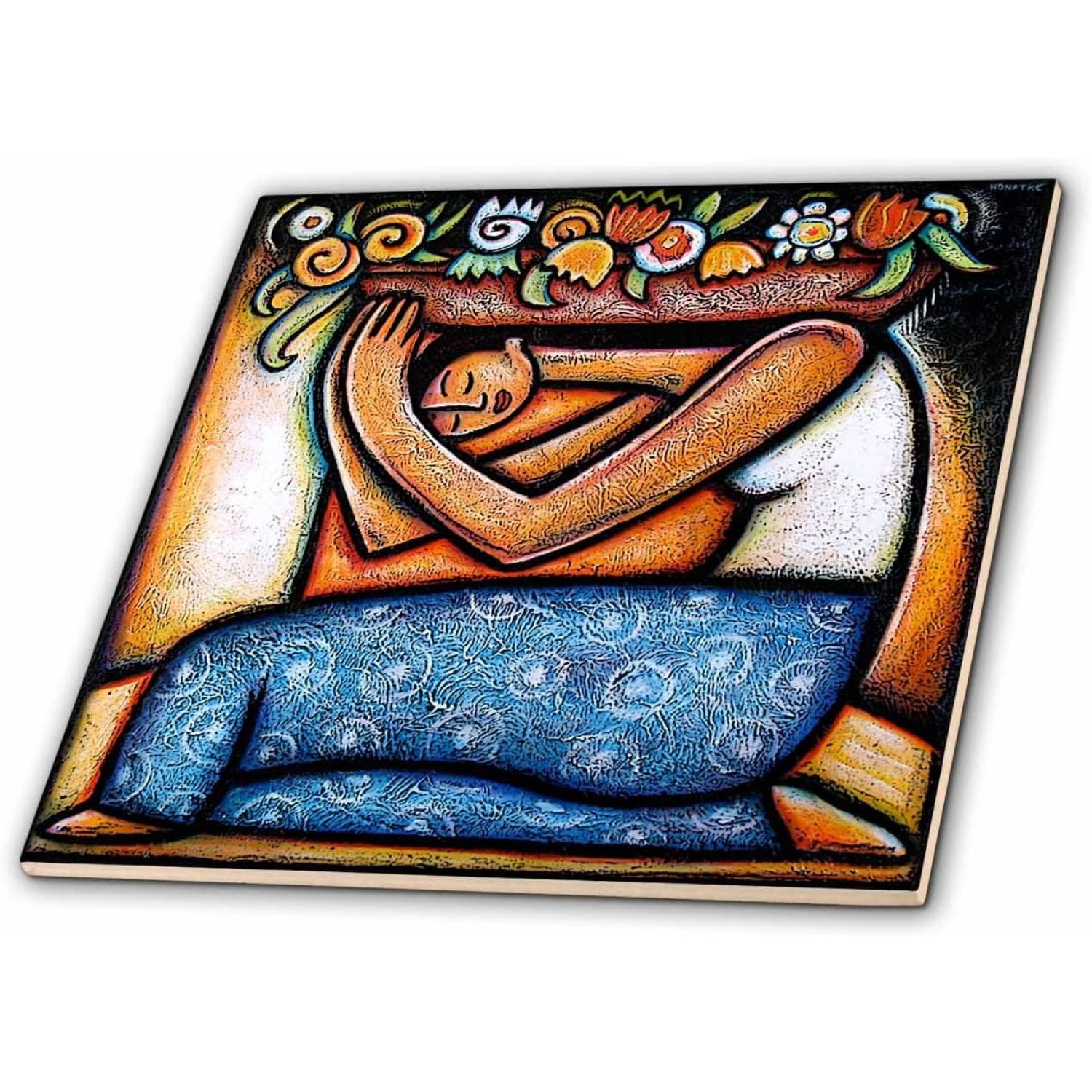 12 Inch Ceramic Tile - Flower Girl Mexican Art Colorful Designs Prints ...