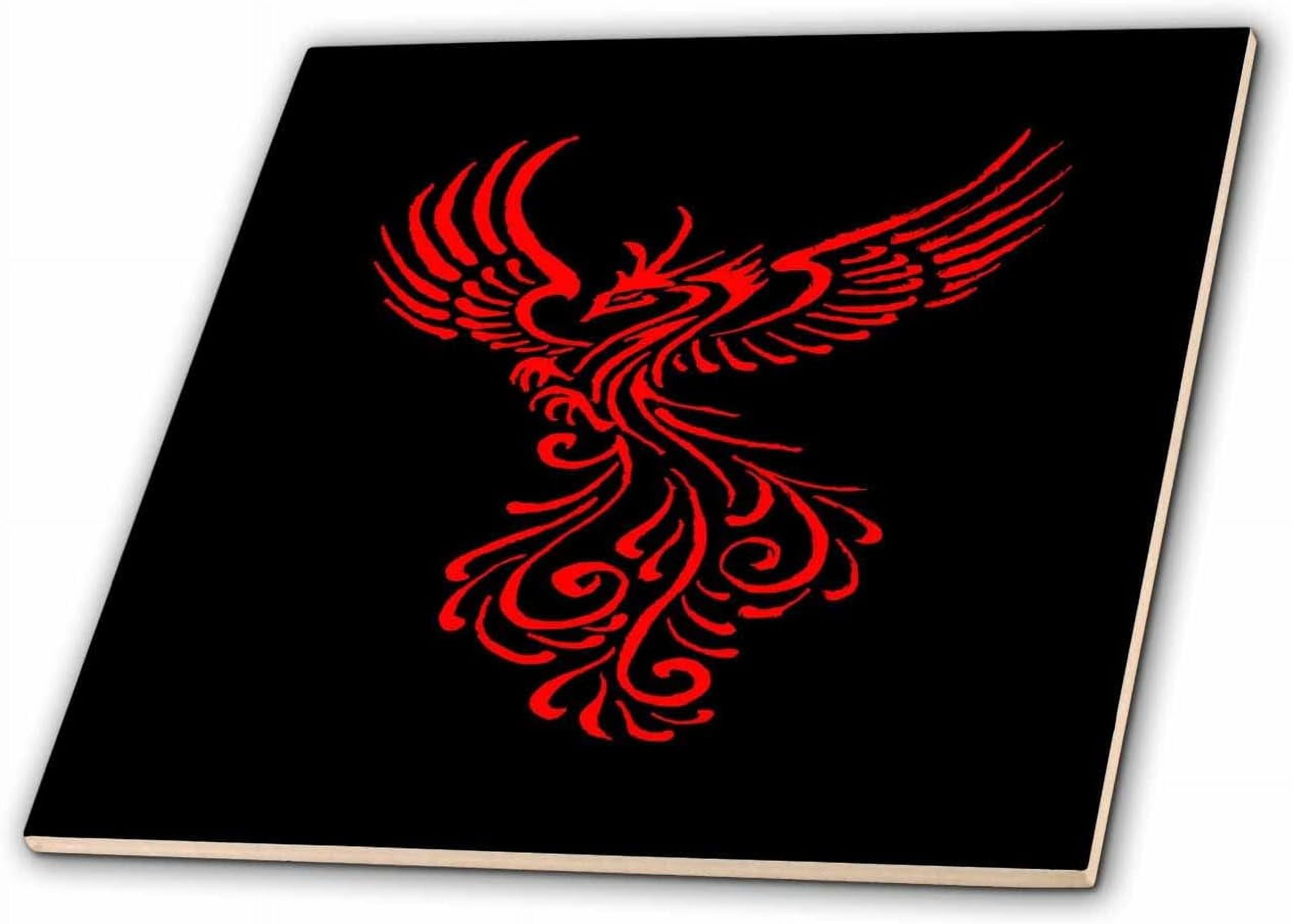 12 Inch Ceramic Tile - Rising from The Ashes Phoenix Red Illustration ...