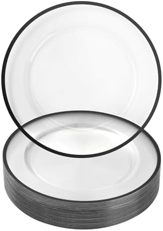 12 Inch Charger Plates, 25 Pack Clear Charger Plates with Black Trim ...