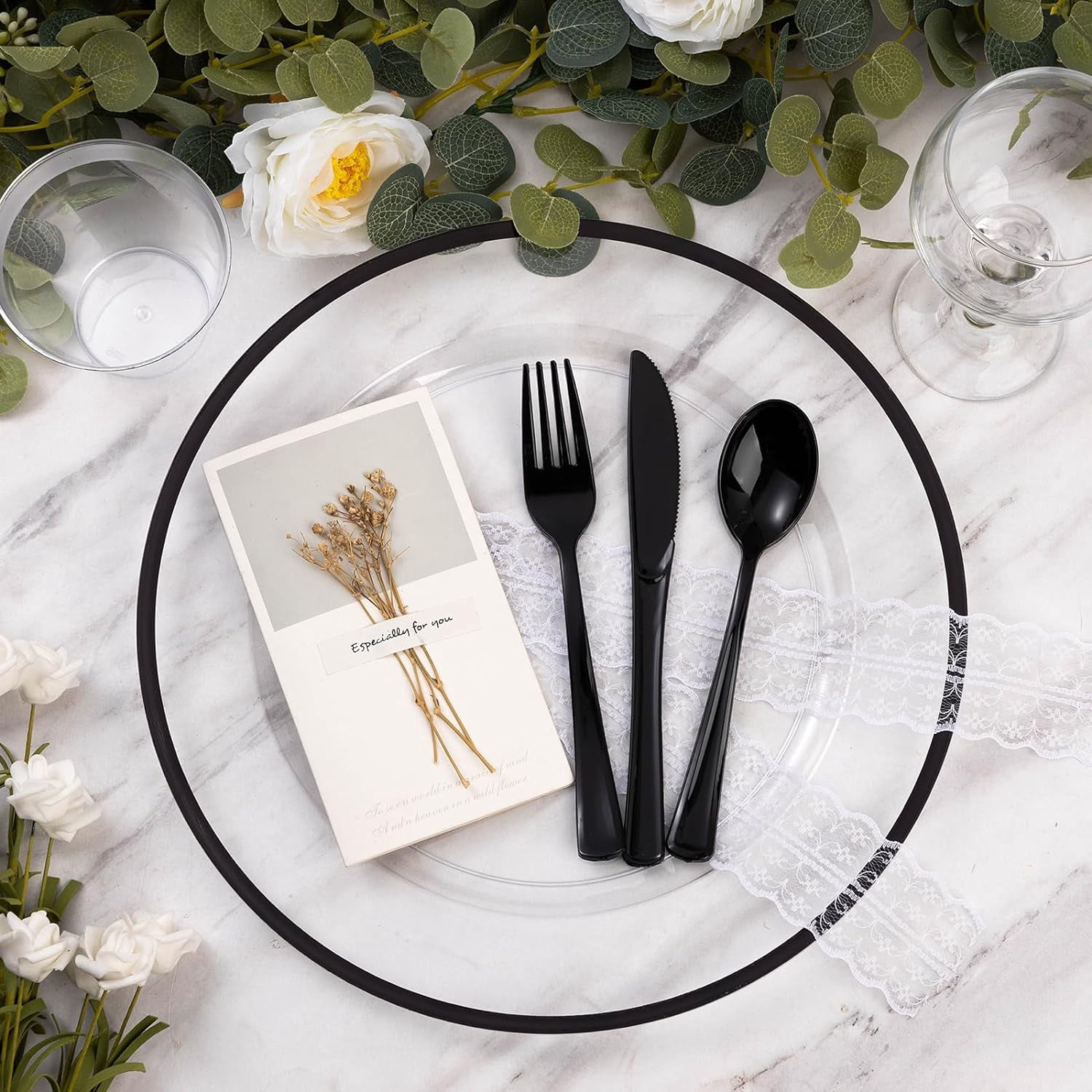 12 Inch Charger Plates, 25 Pack Clear Charger Plates with Black Trim ...