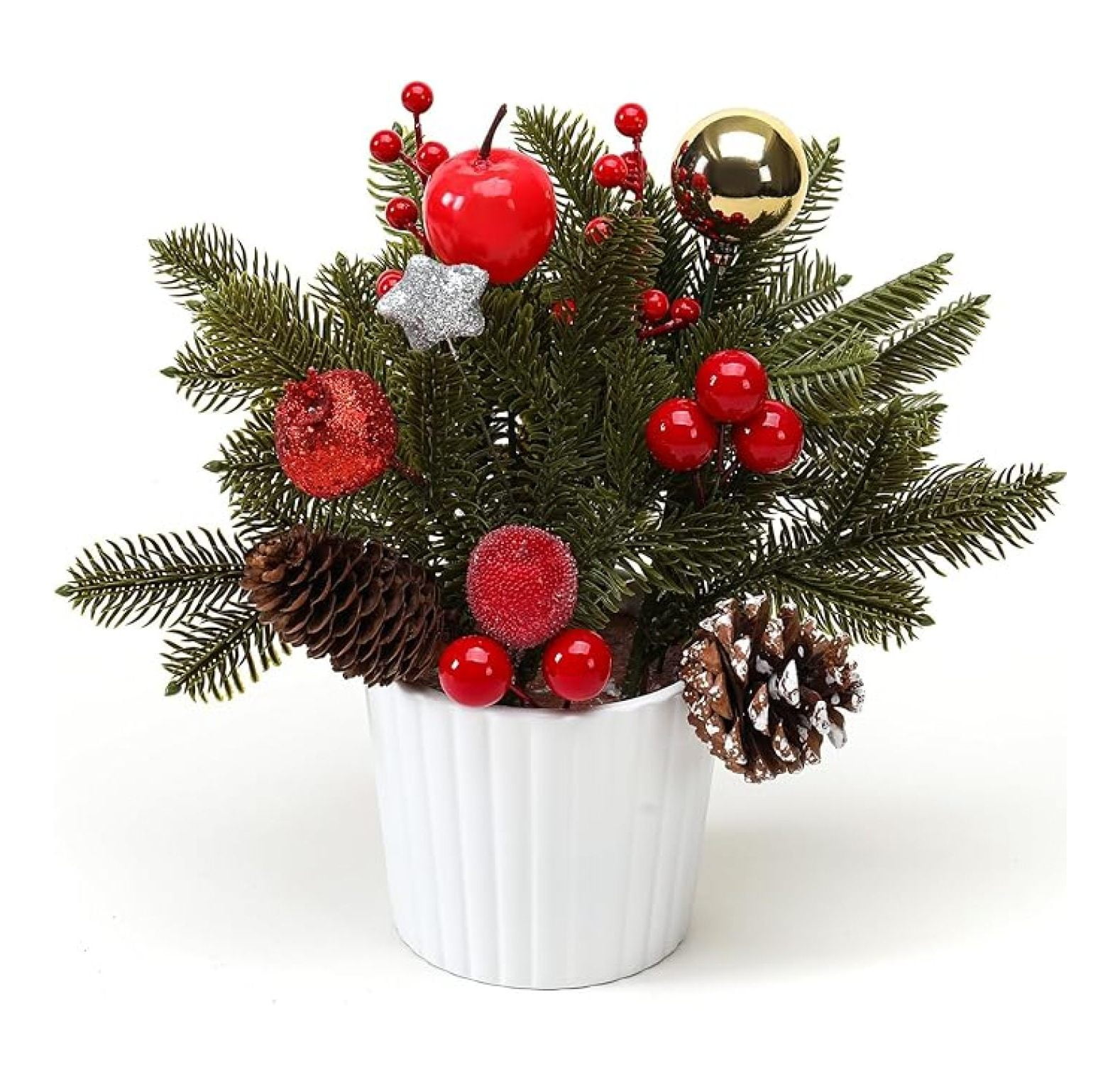 12 Inch Christmas Tree with White Ceramic Potted,Mini Christmas Tree ...