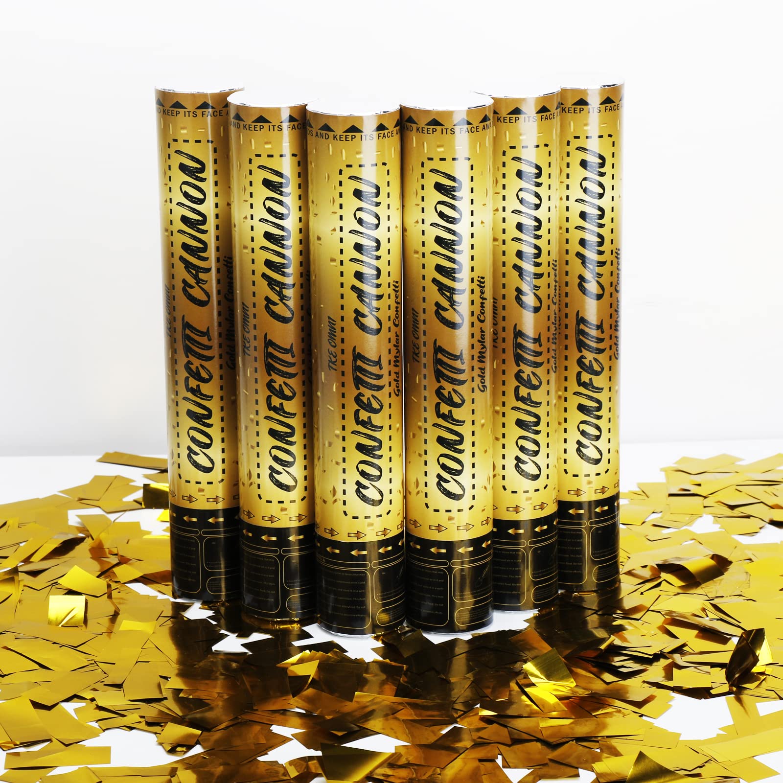12 Inch Confetti Cannons (6 Pack) - Gold Mylar Confetti Poppers - Air ...