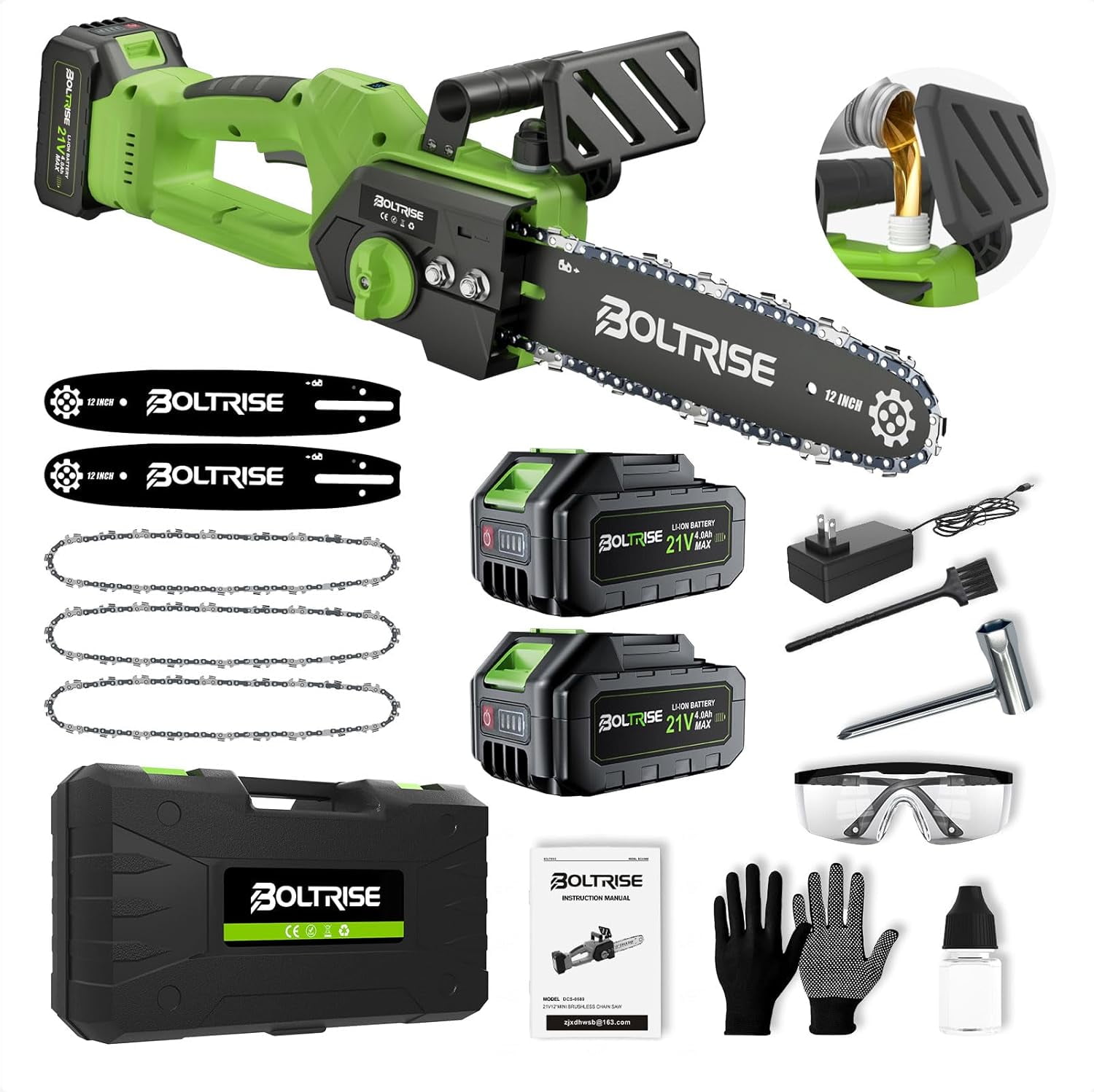 12 Inch Cordless Brushless Electric Chainsaw, 2 × 4.0Ah Batteries ...