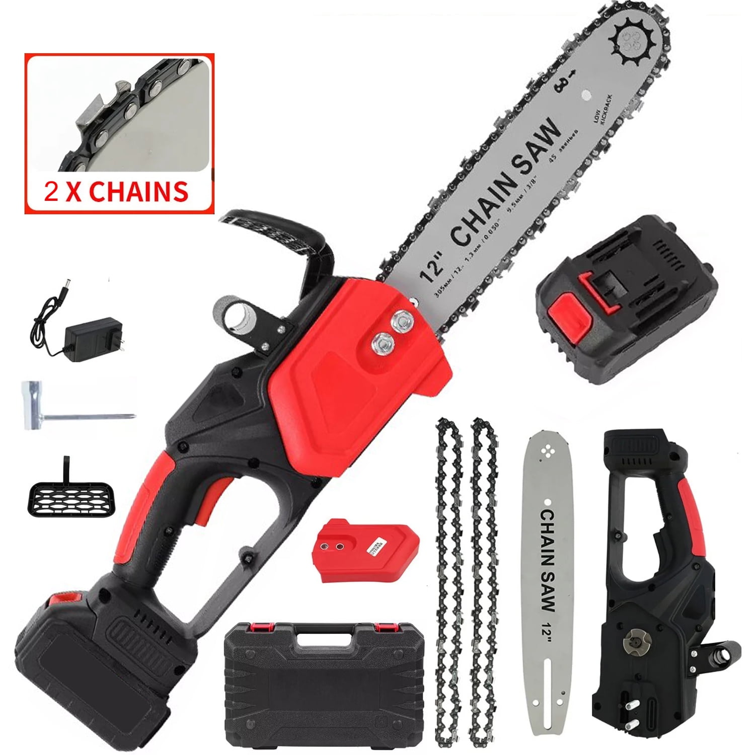 12-Inch Cordless Electric Chainsaw, 1300W Brushless Motor, 24V 3000mAh ...