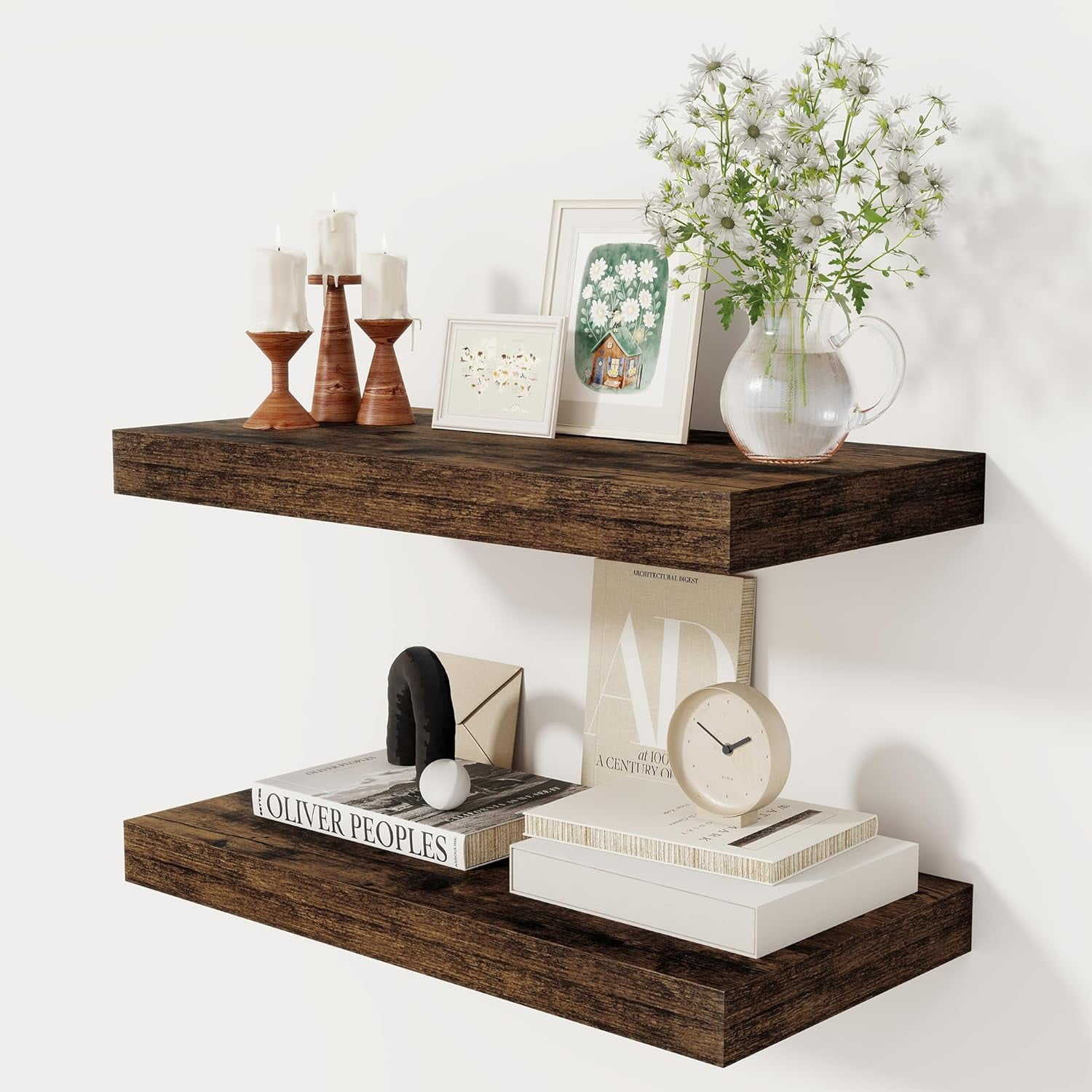 12 Inch Deep Floating Shelves, 24 x 12 Floating Shelf for Books, Rustic ...