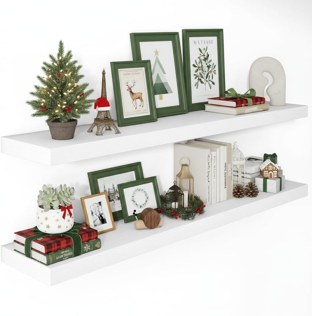 12 Inch Deep Floating Shelves 36 inch Long 2 Inch Thick Wall Shelves ...