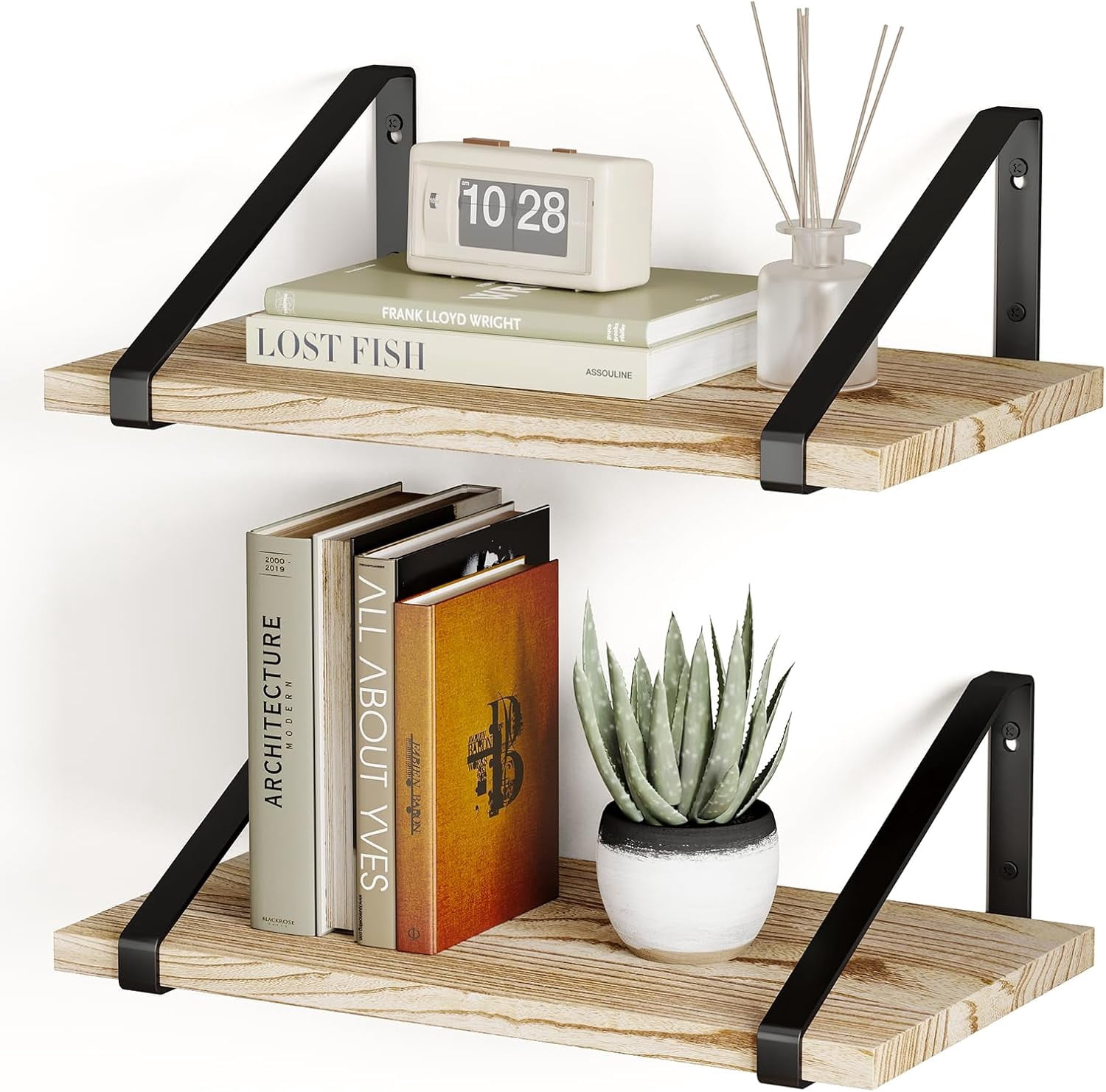 12 Inch Deep Floating Shelves, Rustic Wood Large Wall Mounted Shelves ...