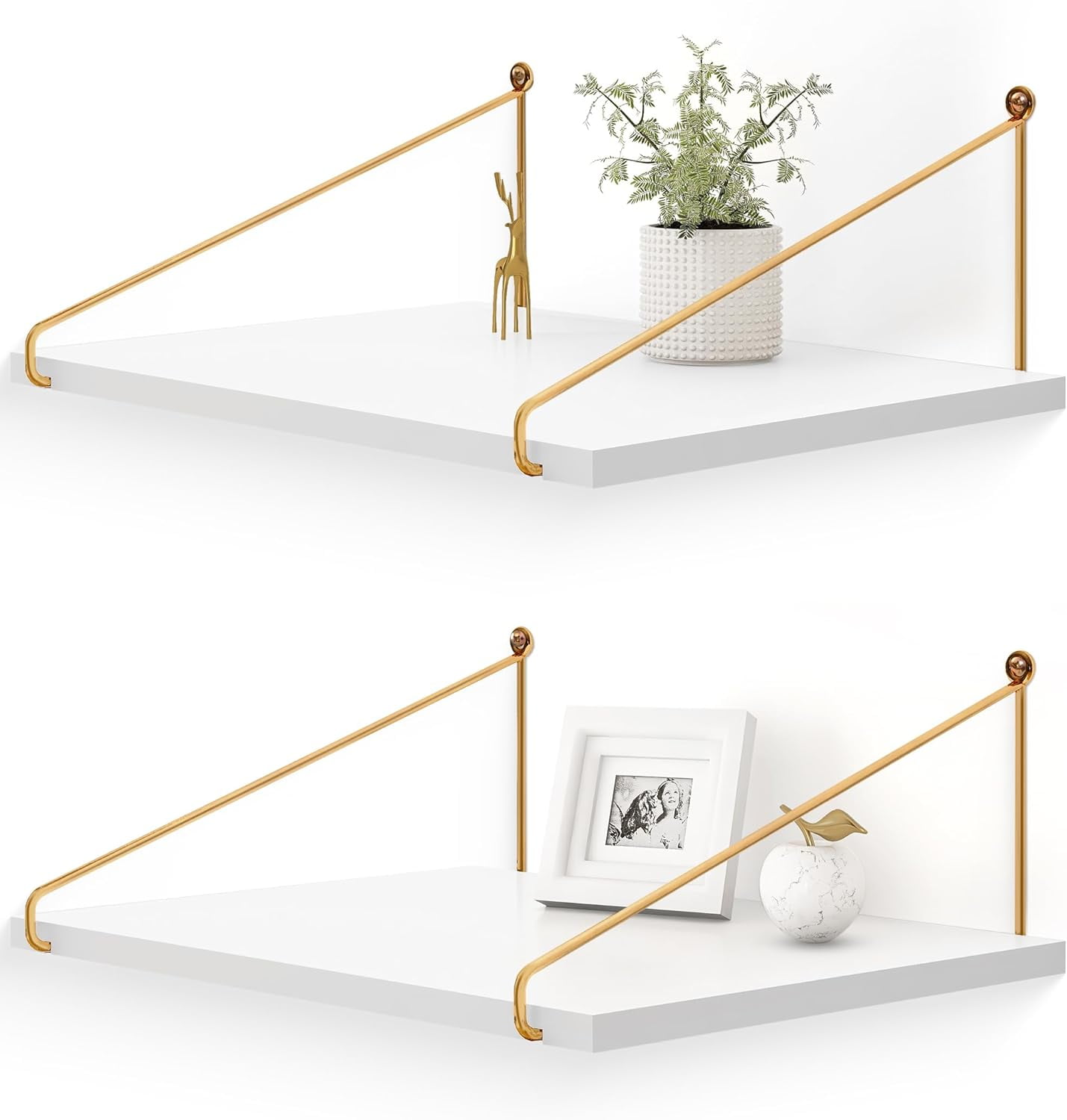 12 Inch Deep Floating Wall Shelves, Gold White Wall Mounted Storage ...
