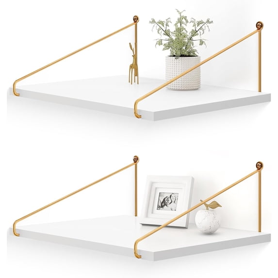 12 Inch Deep Floating Wall Shelves, Gold White Wall Mounted Storage ...