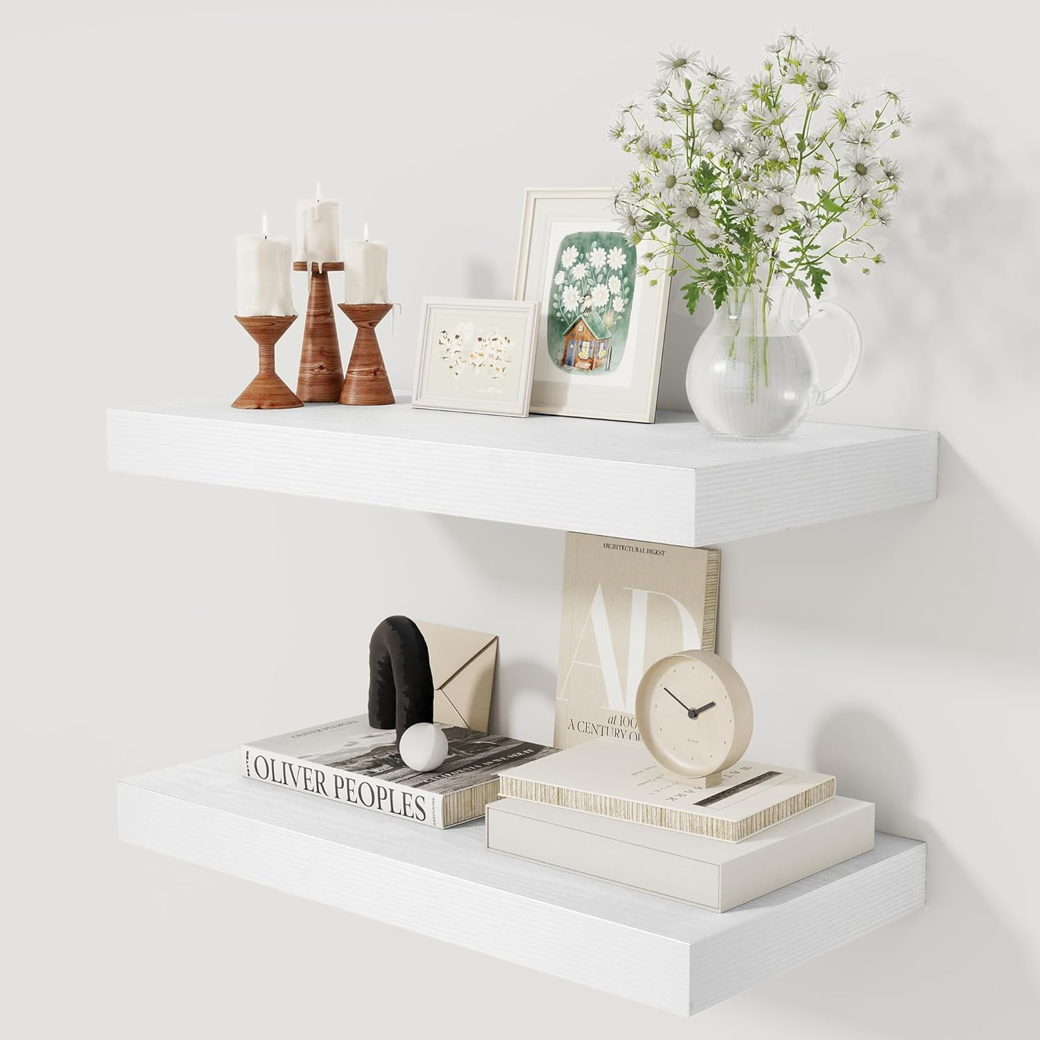 12 Inch Deep White Floating Shelves, 24 x 12 Floating Shelf for Books ...