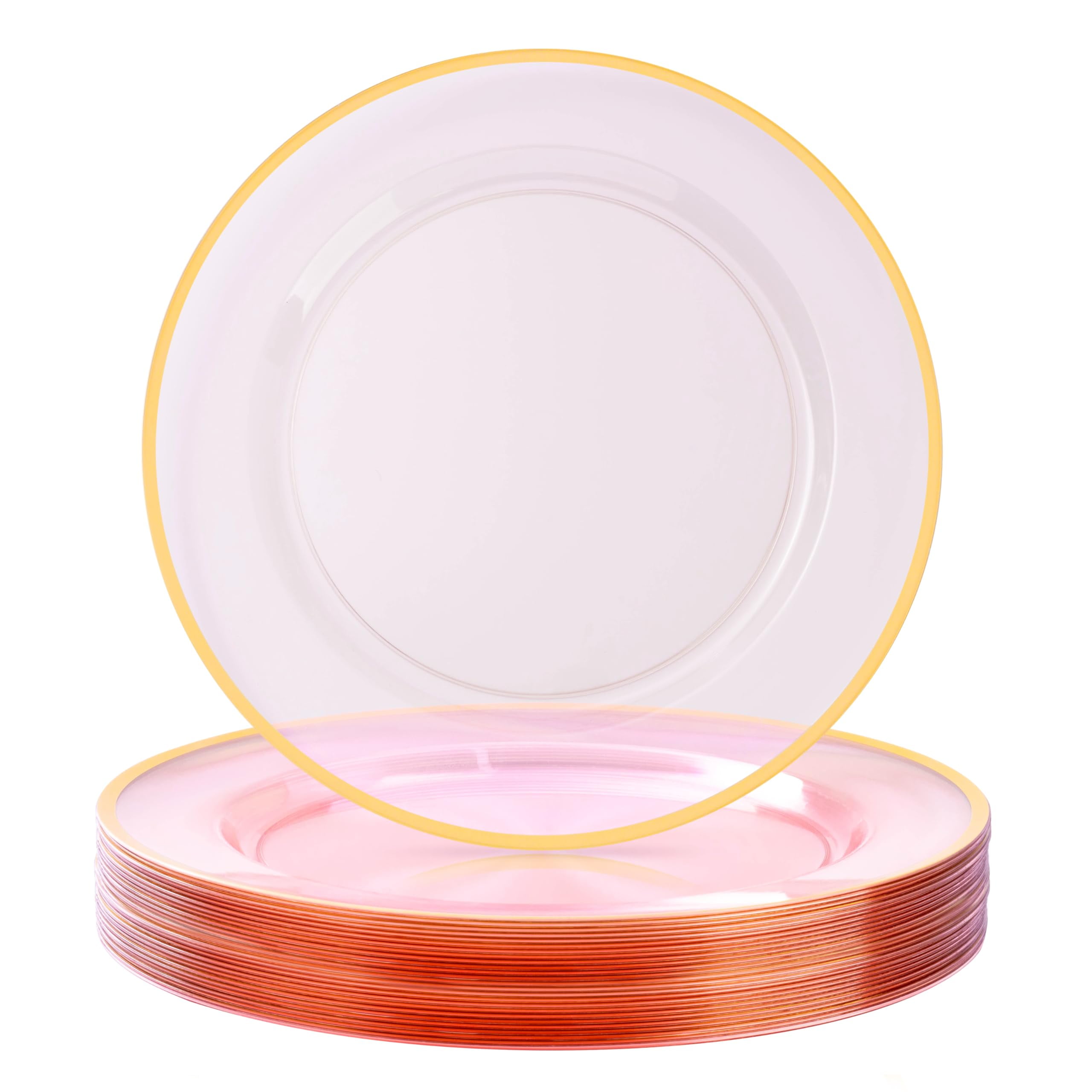 12 Inch Disposable Charger Plates, 50 Pack Plastic Clear Pink Plates ...