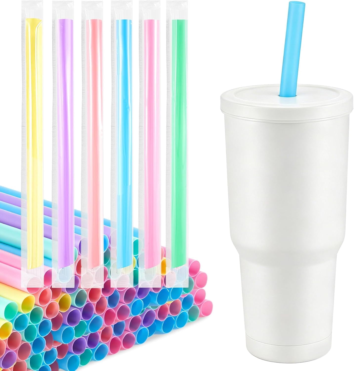 12 Inch Disposable Extra Long Wide Mouth Straws 100PCS, Individually ...