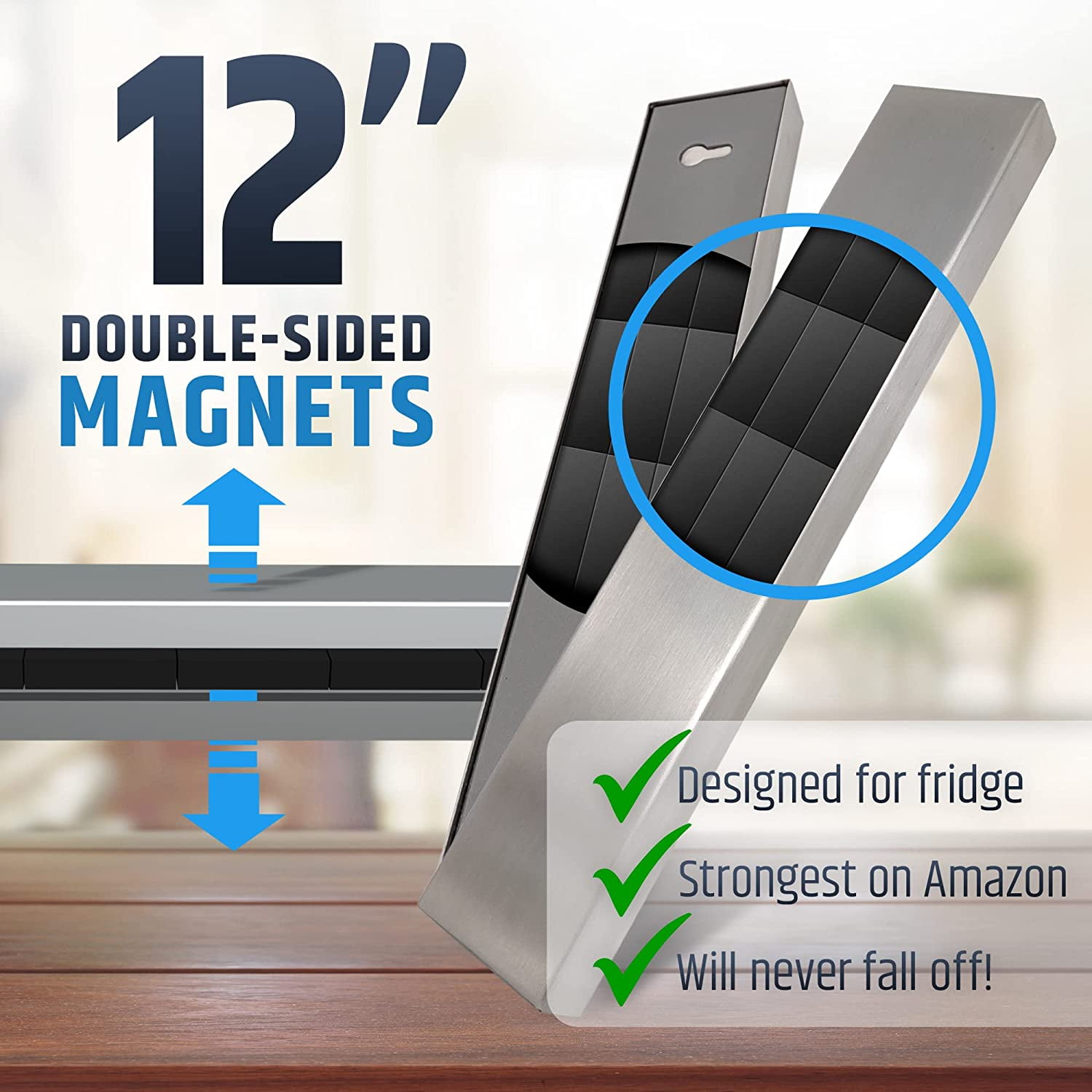 12 Inch Double Sided Stainless Steel Magnetic Knife Holder for Fridge ...