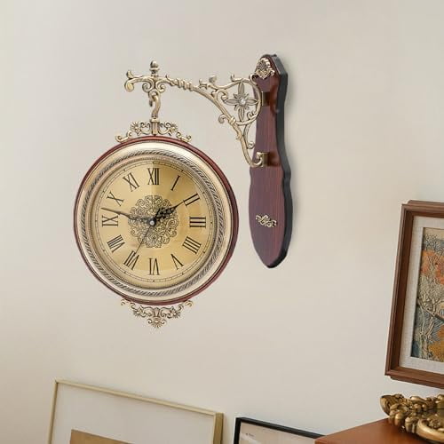 12 Inch Double Sided Wall Clock, Vintage Round Clock Non Ticking Silent ...
