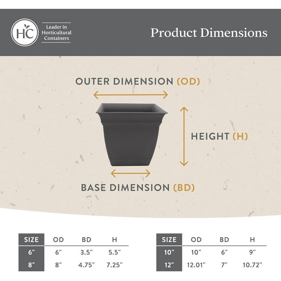 12 Inch Eclipse Square Planter Pots with Drainage Holes & Attached ...