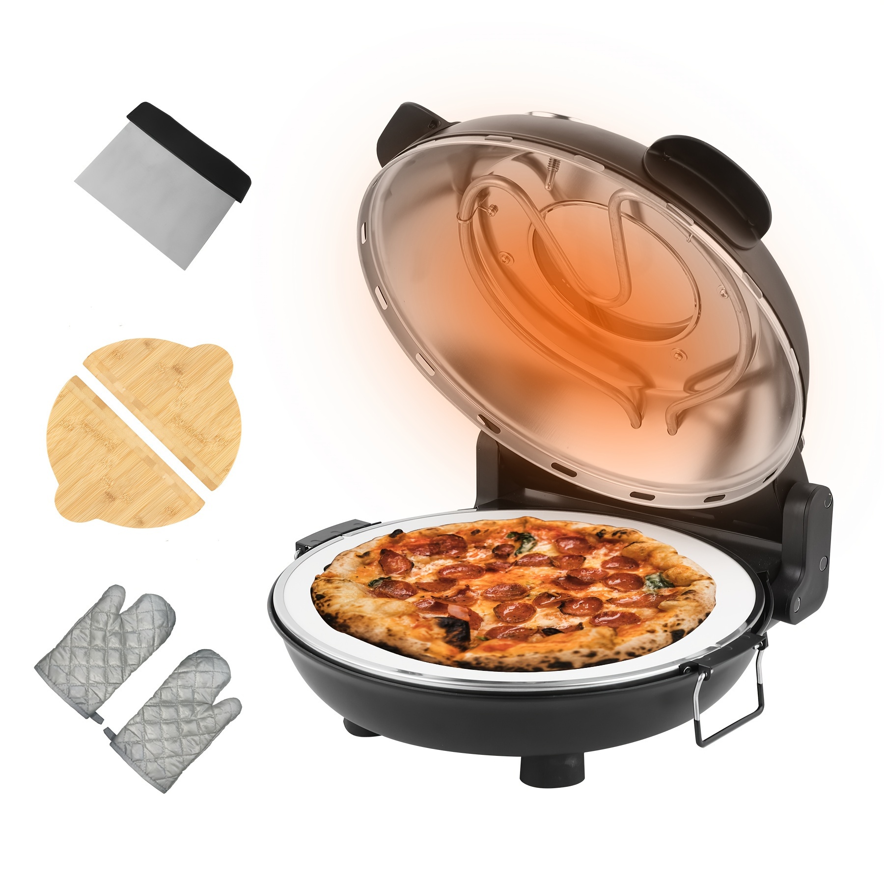 12-Inch Electric Pizza Oven - Portable, 1200W, Heats to 800°F ...