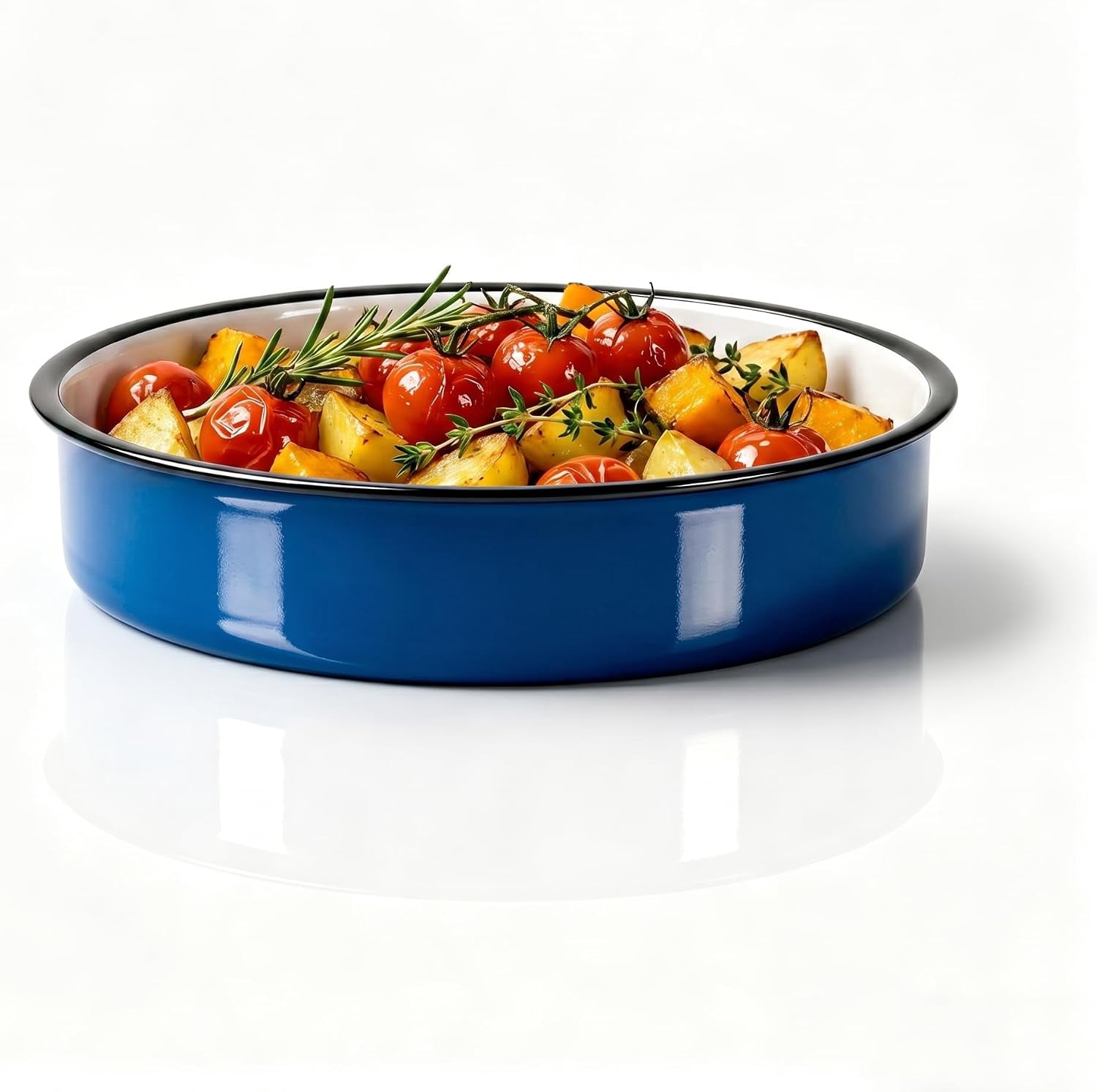 12 Inch Enamel Roasting Pan for Induction Cooktops - Heavy Duty Round ...