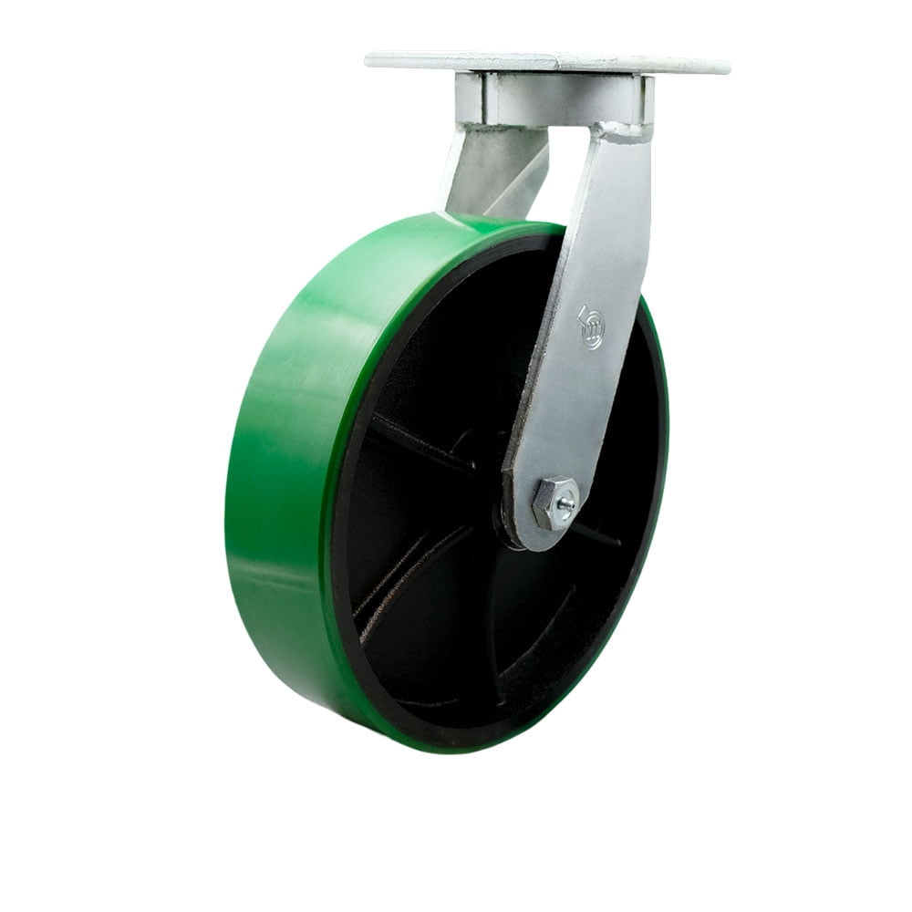 12 Inch Extra Heavy Duty Green Poly on Cast Iron Wheel Swivel Top Plate ...
