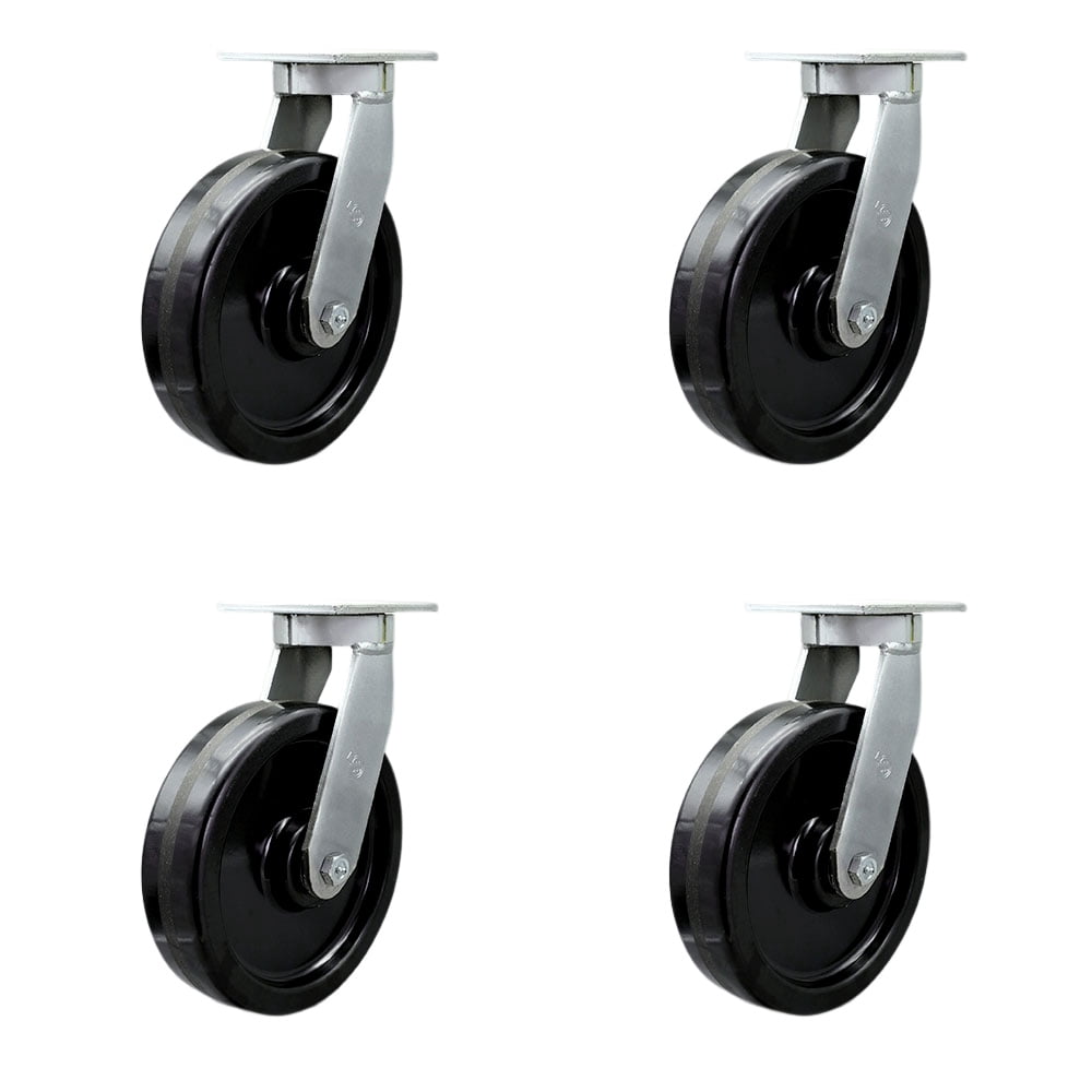 12 Inch Extra Heavy Duty Phenolic Wheel Swivel Caster Set with 2 Swivel ...